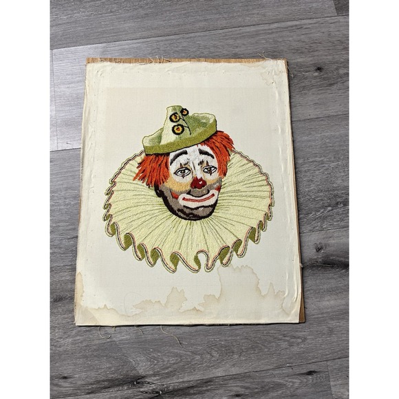 Art | Vtg 198s Punch Embroidered Kazari Sad Clown Japanese Embroidery ...